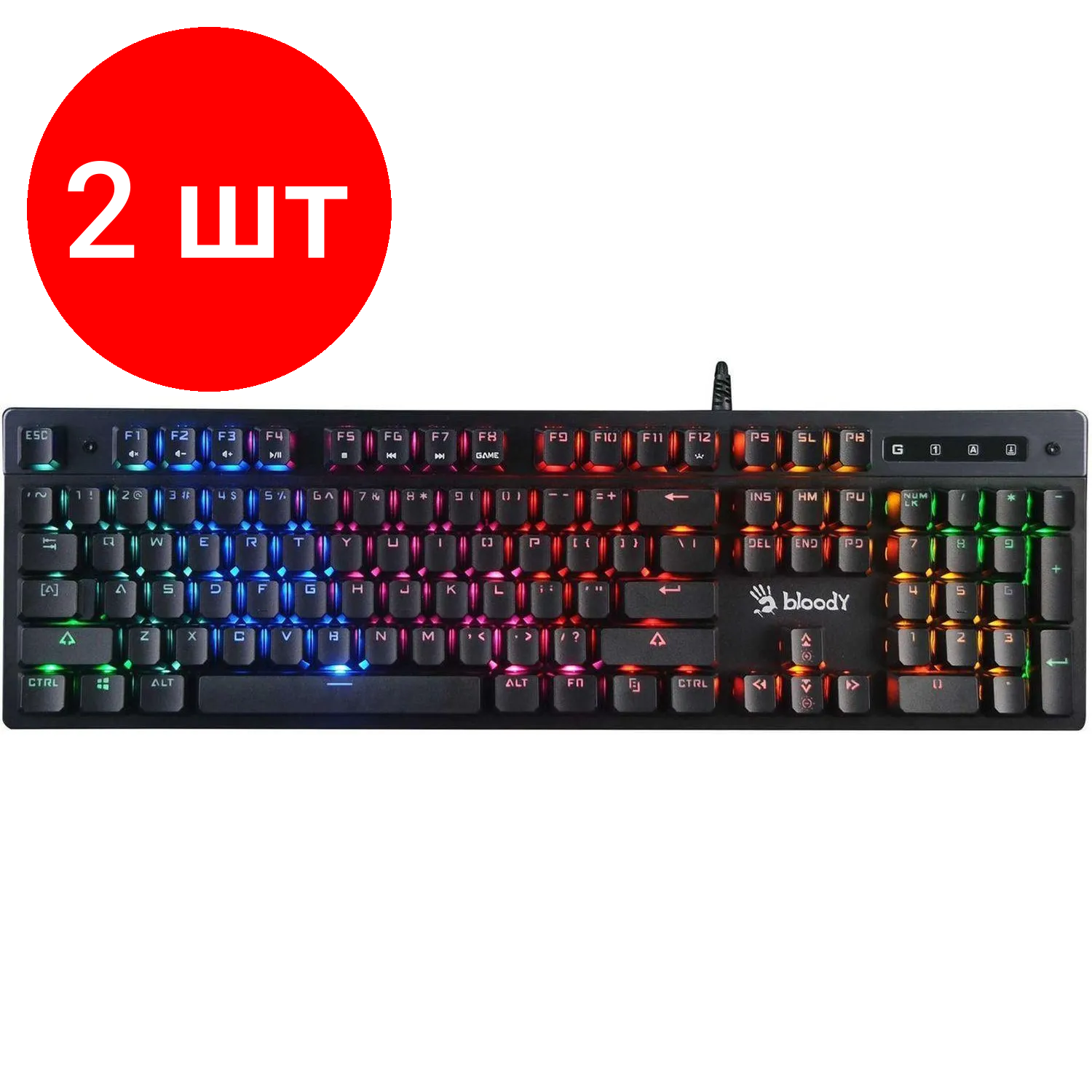 Комплект 2 штук, Клавиатура A4Tech Bloody (B500N) серый USB for gamer LED