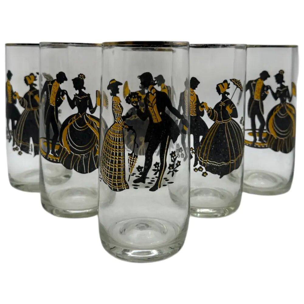 Стакан "Галантная сцена" (набор 6 шт), 400 мл, стекло, позолота, 1990-2000 гг, Европа