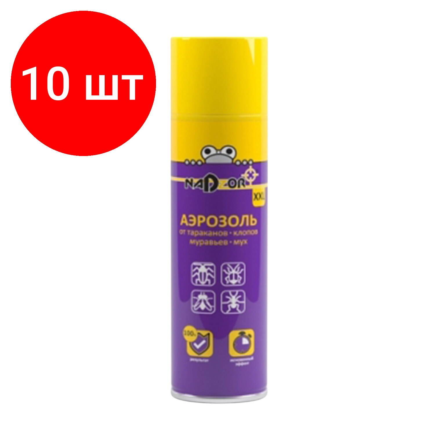 Комплект 10 шт, Средство аэрозольное от тараканов, клопов, муравьев и мух 440мл NADZOR, ш/к 86515, 23397