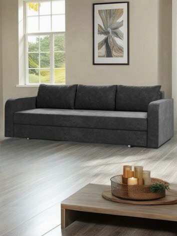 Диван-кровать "Вектор" чёрный велюр кабрио, Еврокнижка (3 подушки )