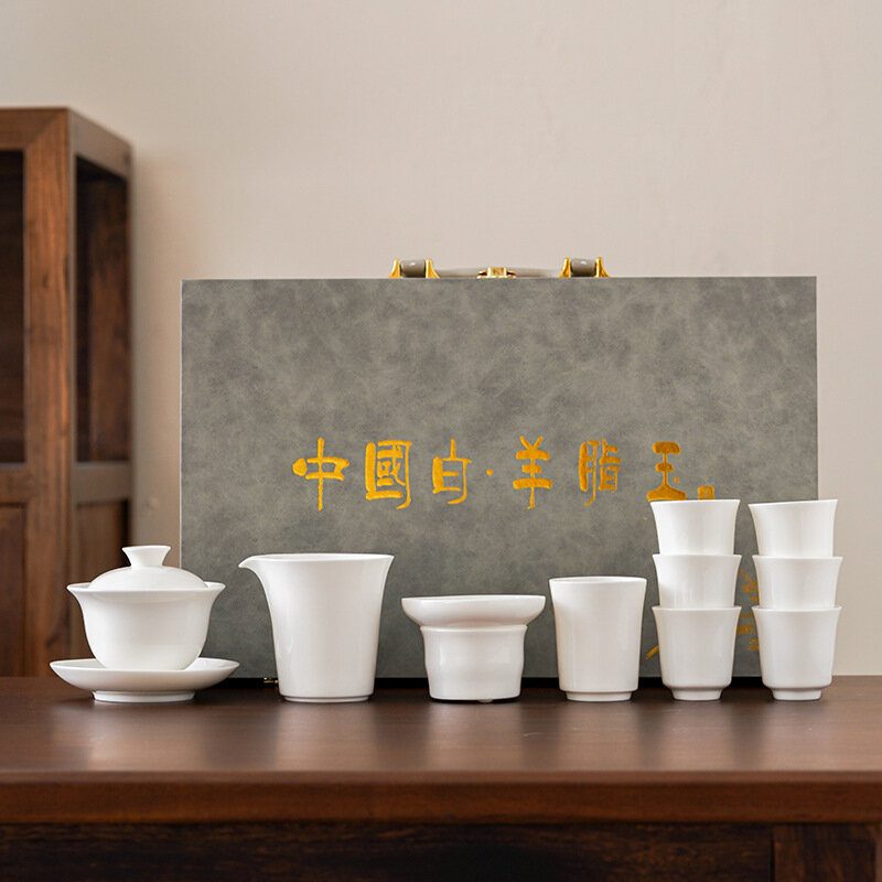 Набор для чая в национальном стиле, культурный креативный подарочный набор, овечий жир, белый фарфор, бизнес-подарок, корпоративное мероприятие, высококачественный сувенир