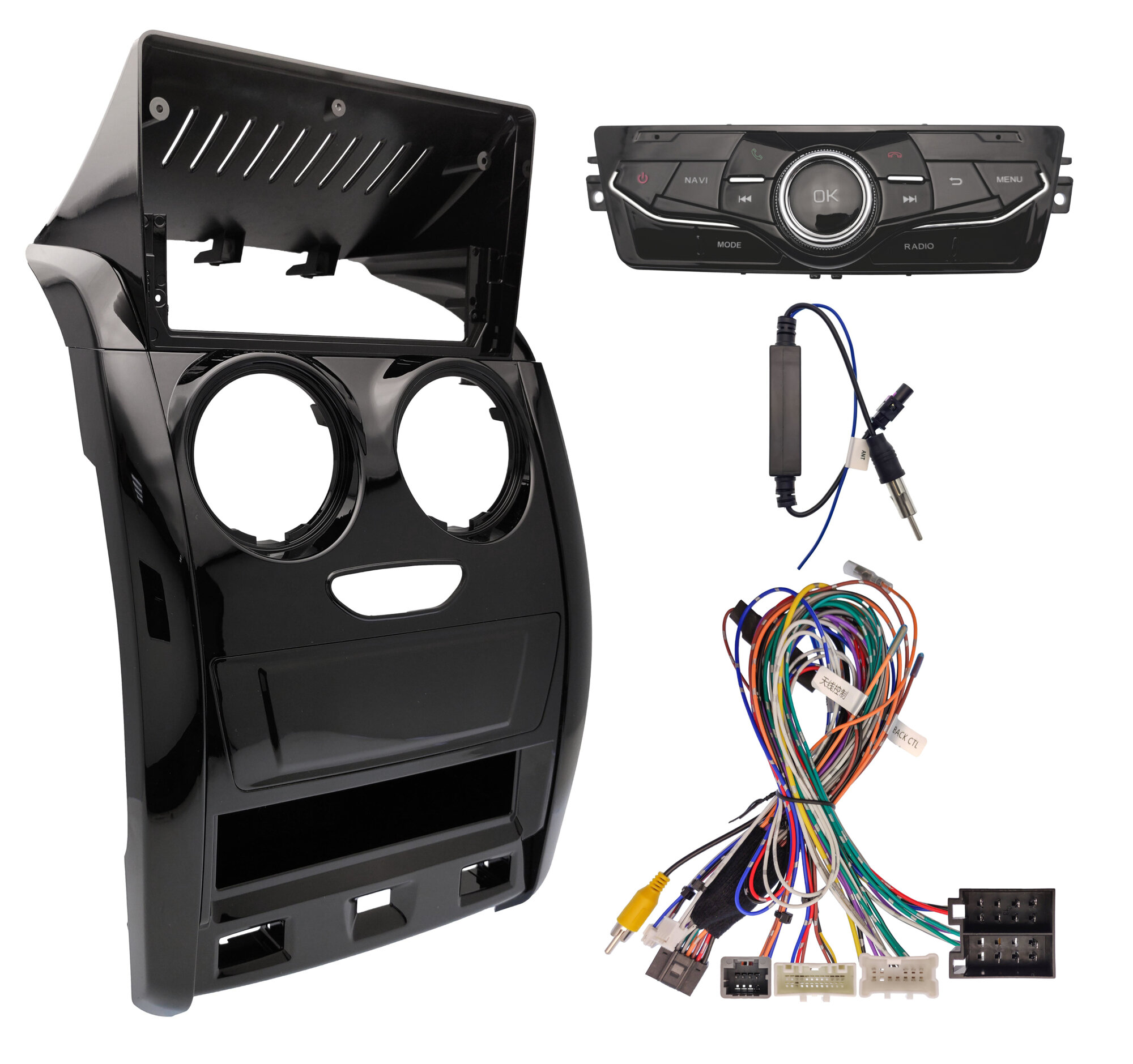 Рамка переходная Renault Duster 2015 - 2021, Lada Largus FL (Ларгус) 2021+ Тип 5 для 9" магнитолы + проводка / Wide Media