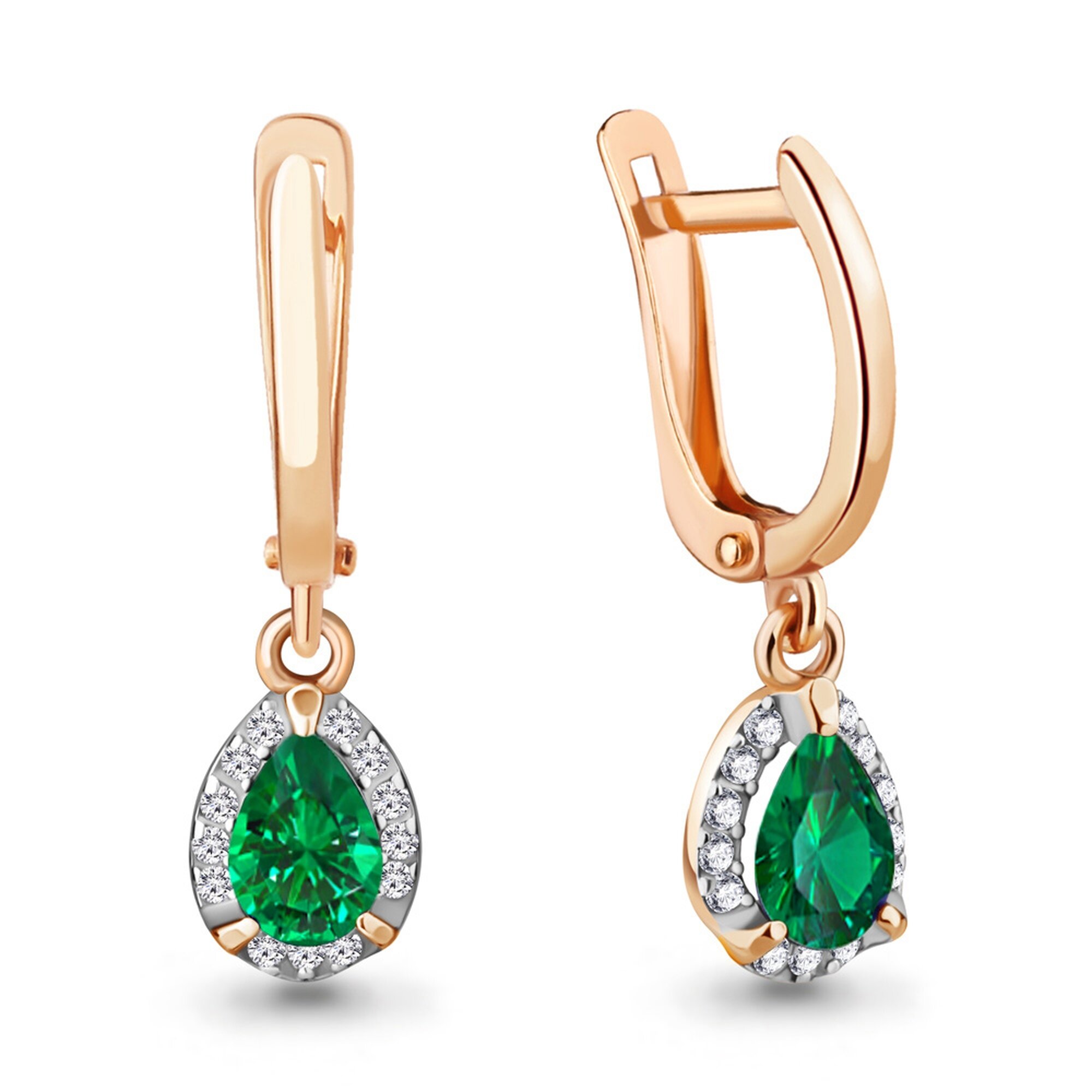 Серьги, серебро, 925 проба, золочение, фианит, изумруд синтетический