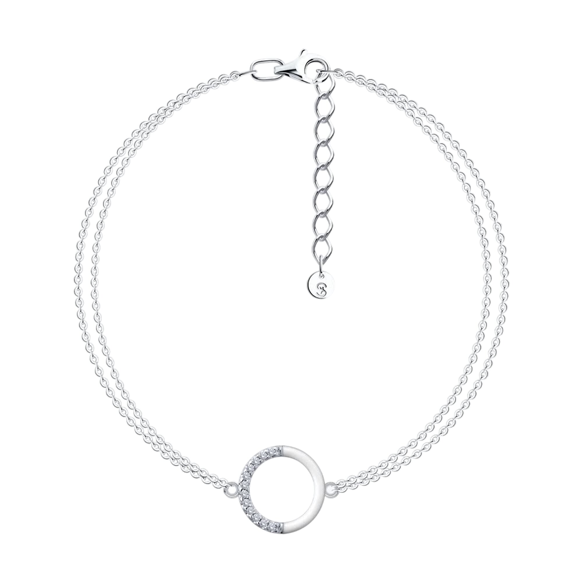 Браслет, серебро, 925 проба, родирование, фианит, эмаль