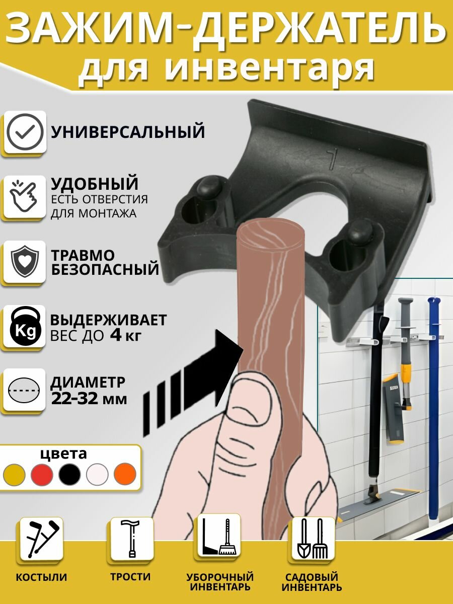 Держатель для костылей и тростей настенный, чёрный