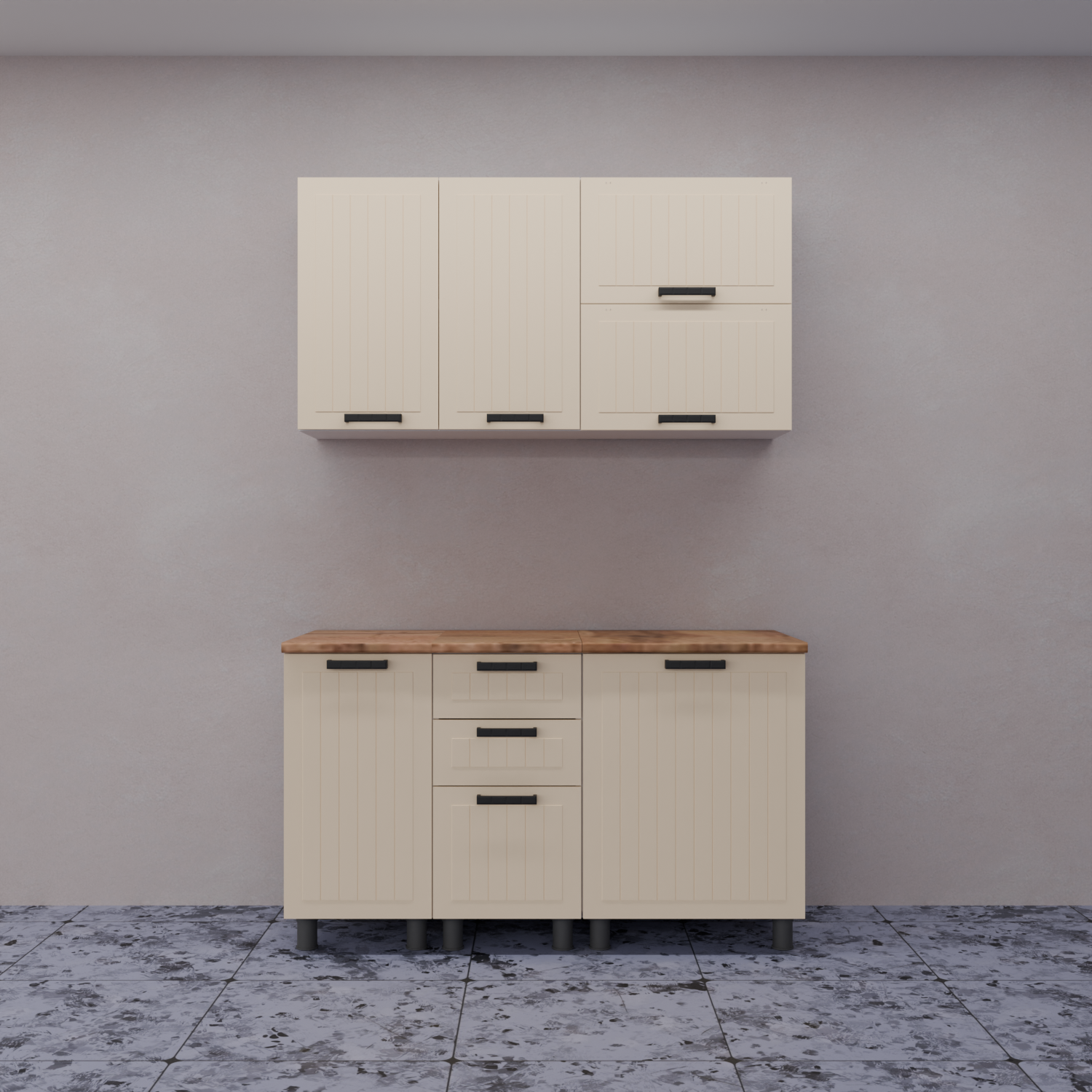 МК Аленушка 1,4м с ящ. Орхидея Крем, скоба черный, сонома