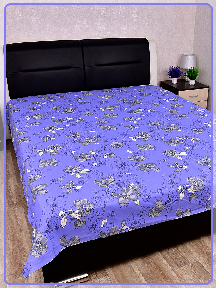 Простыня Ивановская бязь Цветы сакуры вид 2/12 лавандовый Евро-макси