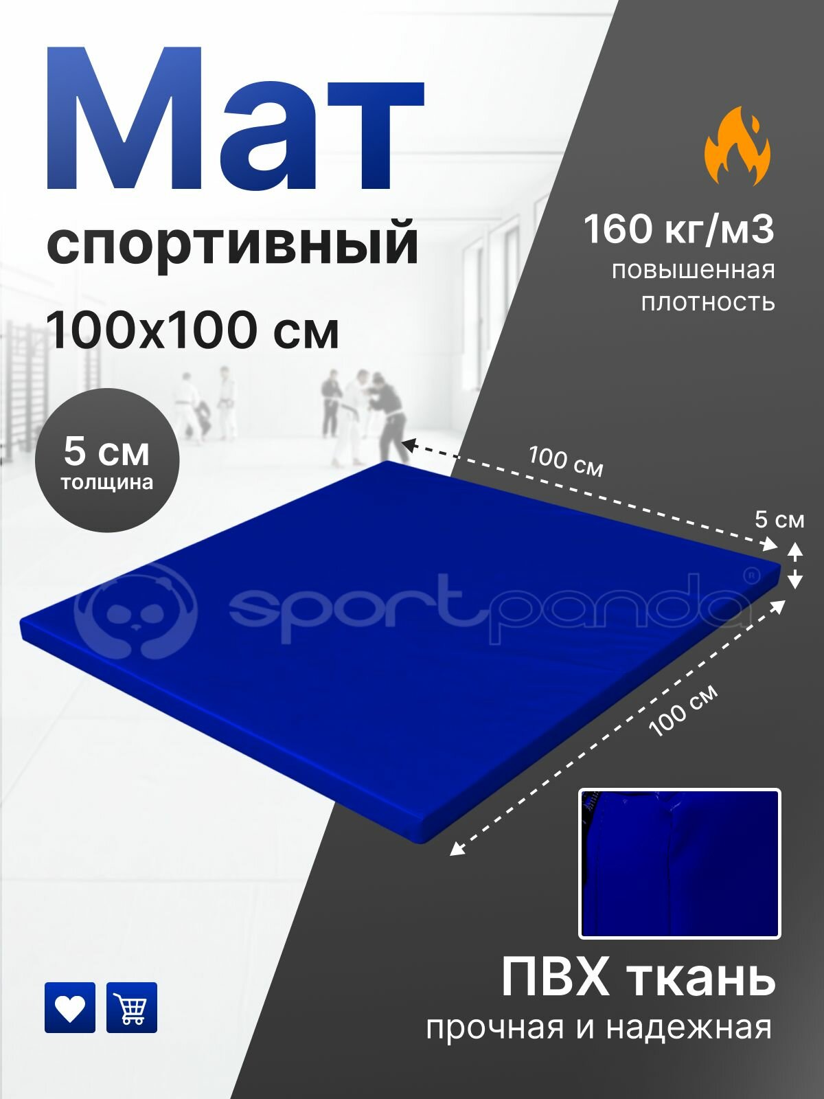 Мат спортивный SportPanda, 1*1*0.05 м, тент ПВХ + пенополиэтилен
