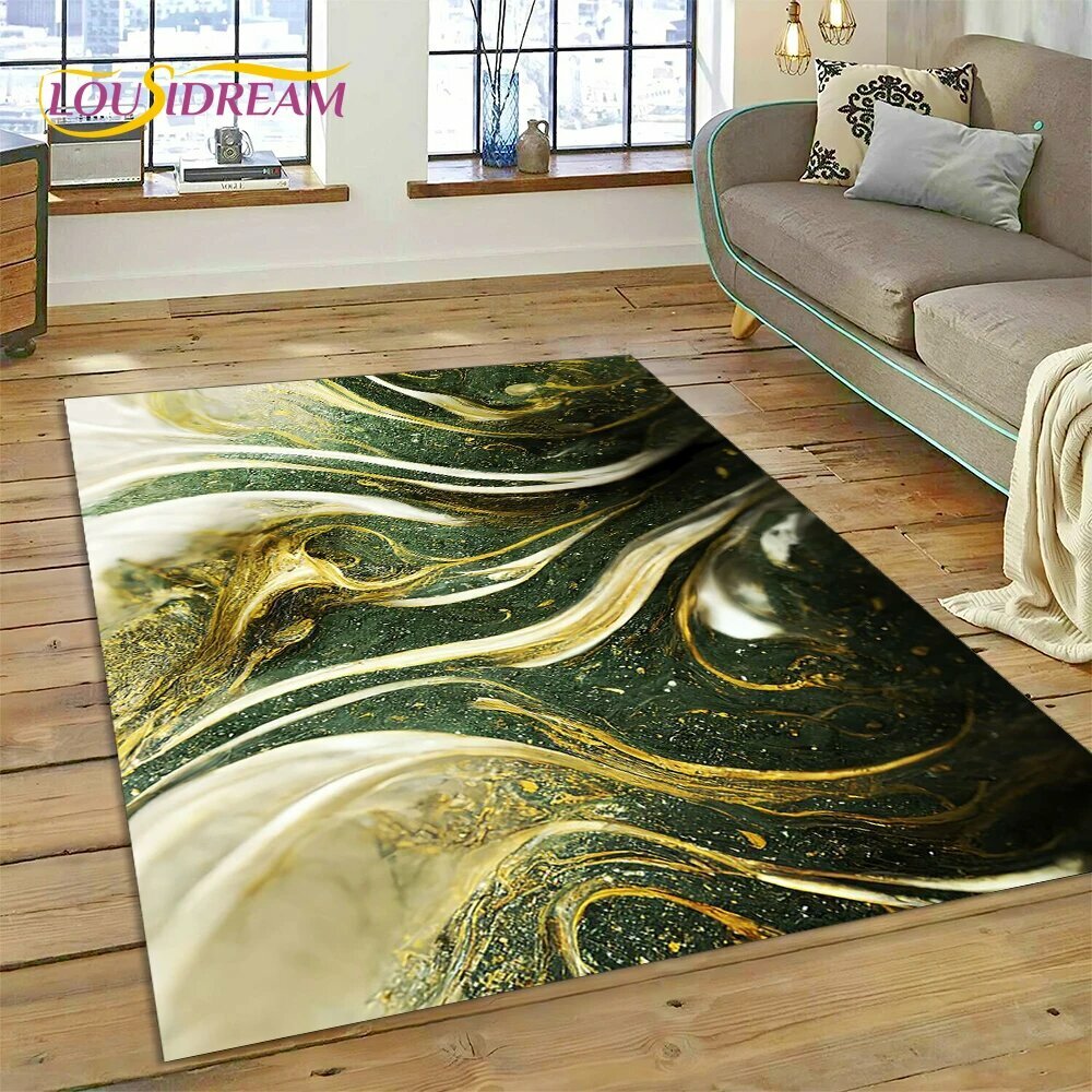 LOUSIDREAM Ковер мраморный золотой, зеленый 60x90 см