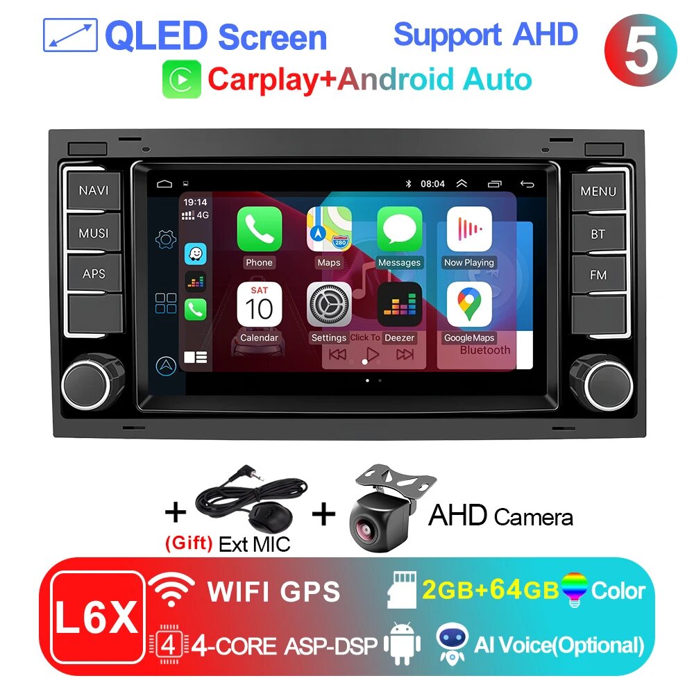 LEHX 4G DSP Android 14, автомобильный радиоприемник, мультимедийный GPS для VW L6X(2-64GB)CAM