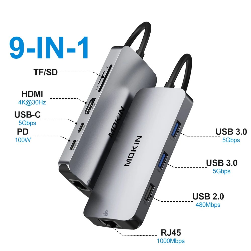 MOKiN 8 в 1 USB C концентратор для MacBook 9 IN 1(HDMI RJ45