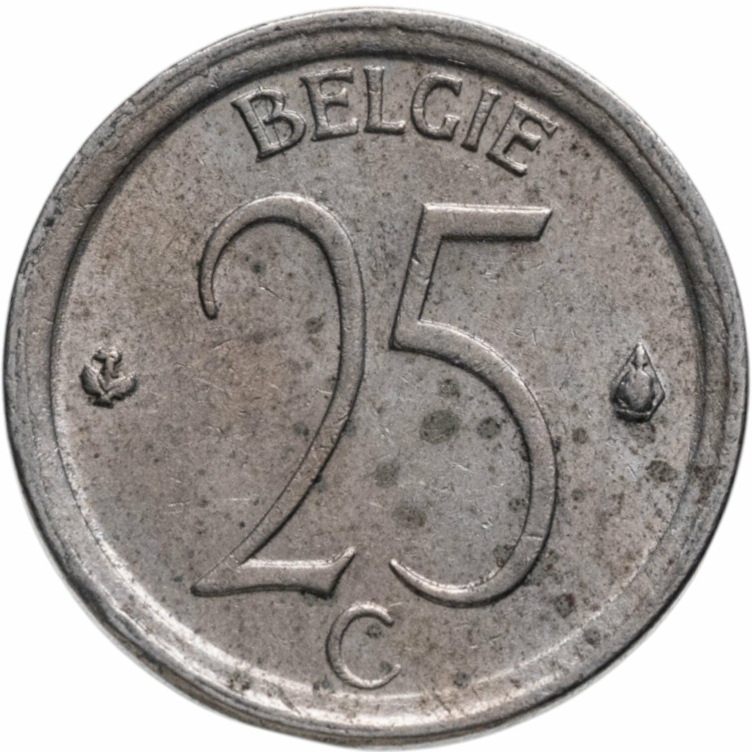 Бельгия 25 сантимов 1968, Мельхиор медь-никель, в сохранности AU