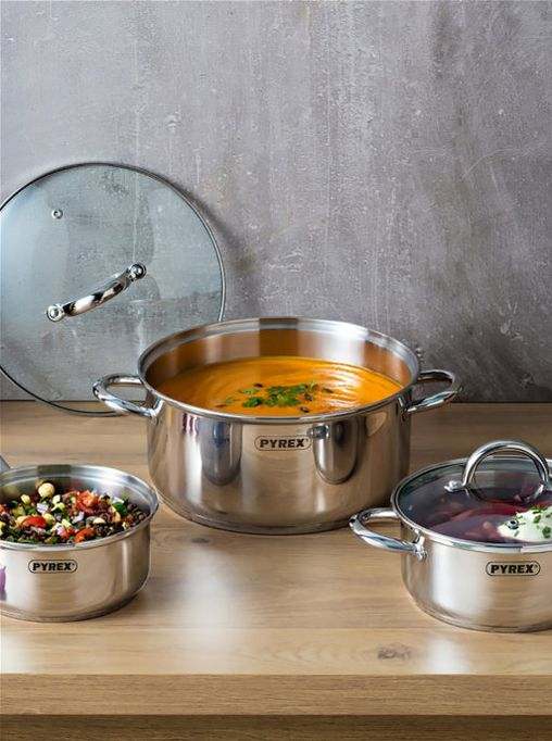 Набор кухонной посуды PYREX MASTER, 7 предметов, нержавеющая сталь, стекло — фото 1