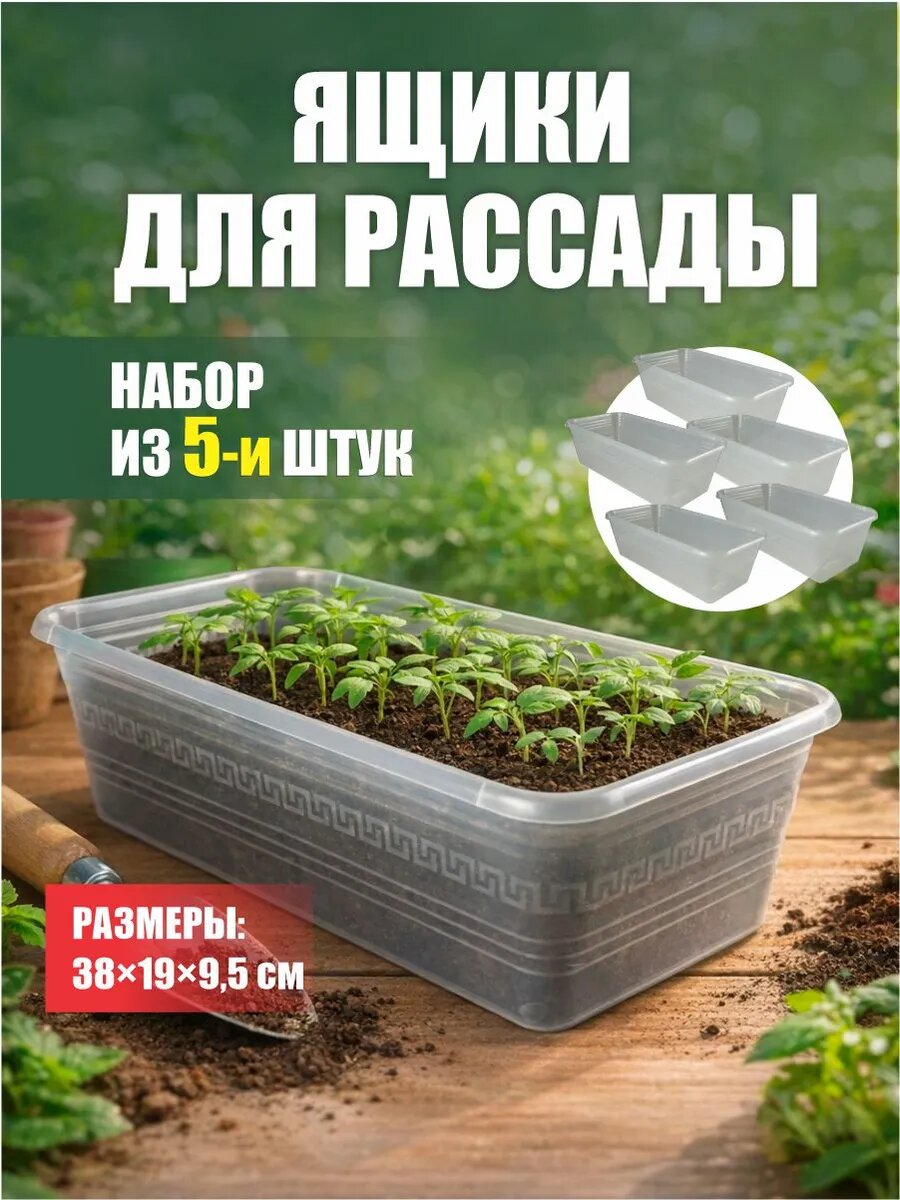 Комплект из 5-ти ящиков для рассады для подоконника пластиковый 390*195*120