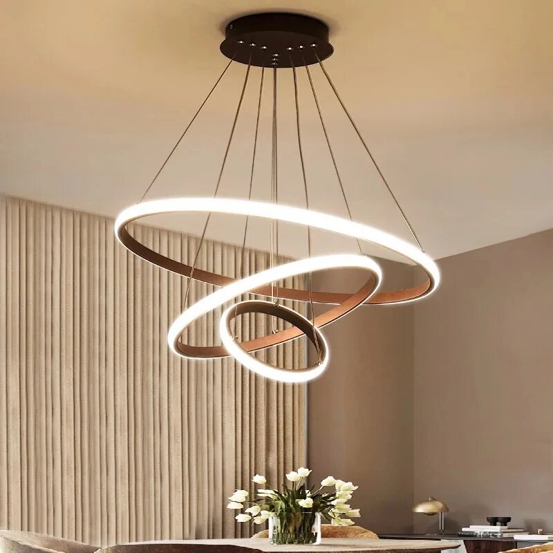 Люстра подвесная Menvix Modern Pendant Lamp с светодиодными кольцами, белая, для лофта, гостиной, столовой, кухни, внутреннего освещения - Кофе