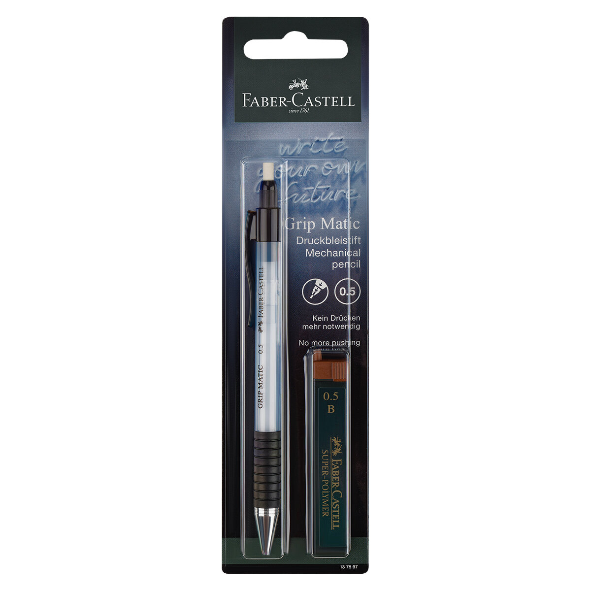 2 шт. Карандаш механический Faber-Castell "Grip Matic"+грифели, 0,5мм, небесный, блистер