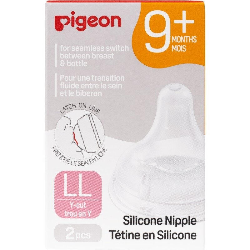 Соска Pigeon из силикона для бутылочки для кормления, LL (9 мес.), 2шт