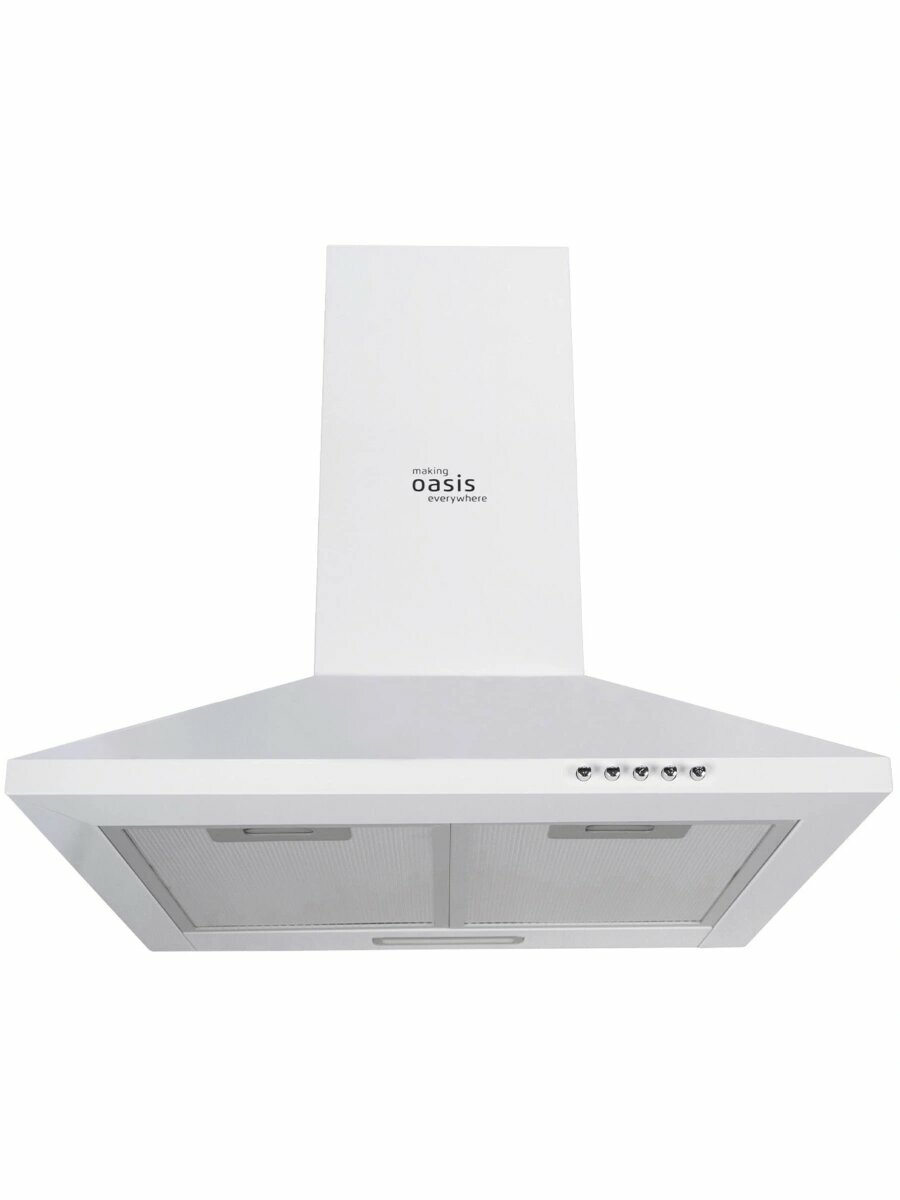 Вытяжка каминная OASIS KB-50W, кнопочное управление, отвод/циркуляция, белый