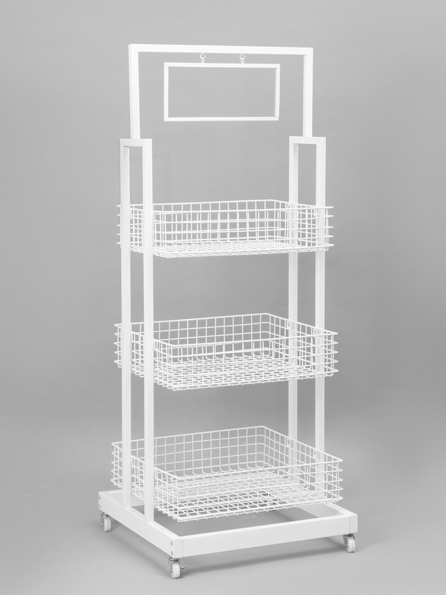 Стойка-накопитель разборный на колесах, 3 корзины, 1 топпер, 54,5×56×138 см, цвет белый