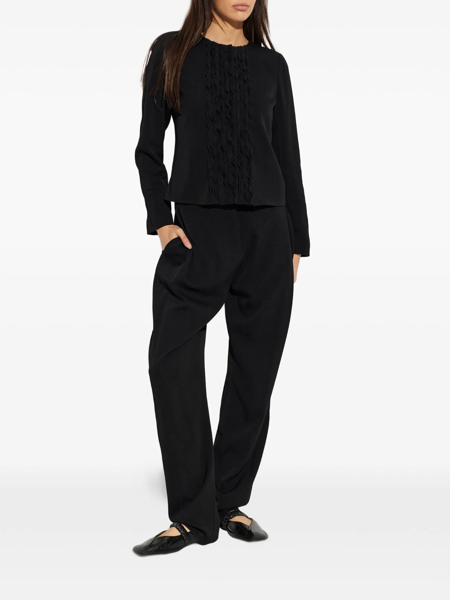 Куртка EMPORIO ARMANI Ruffle-trimmed round-neck jacket, размер 42 — фото 1
