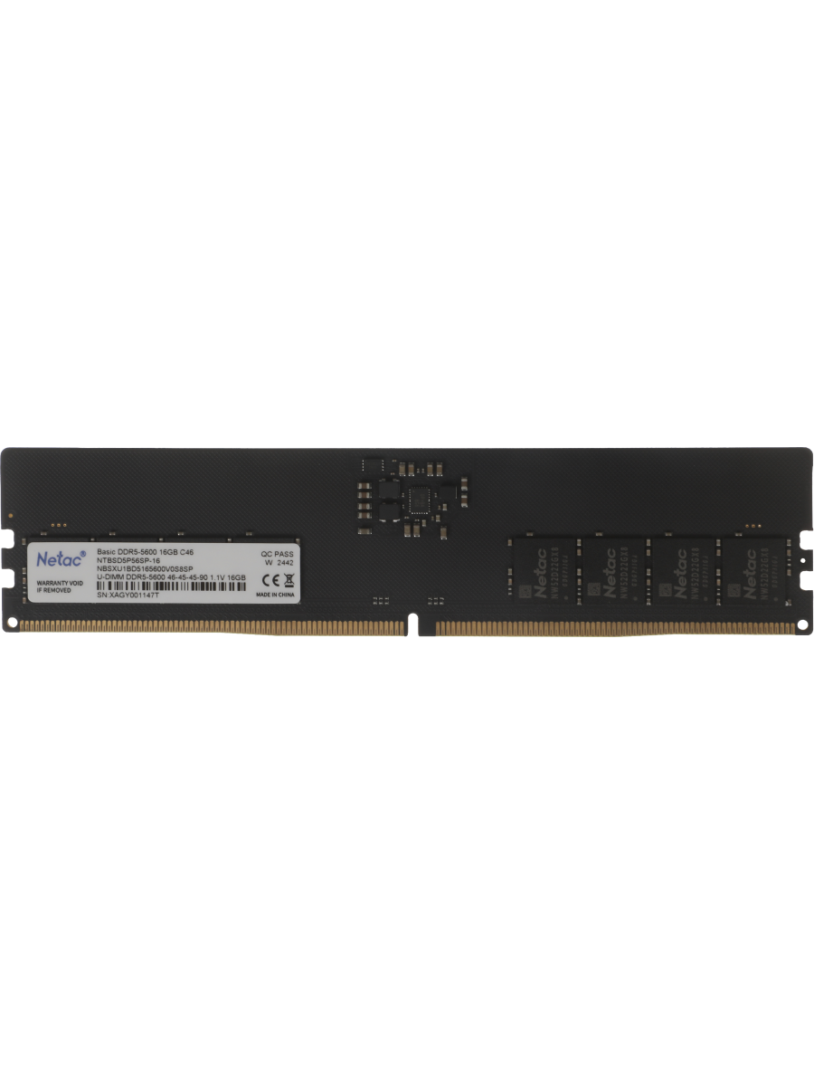 Память DDR5 16GB 5600MHz Netac NTBSD5P56SP-16 Basic RTL PC5-44800 CL46 DIMM 288-pin 1.1В original Intel RTL