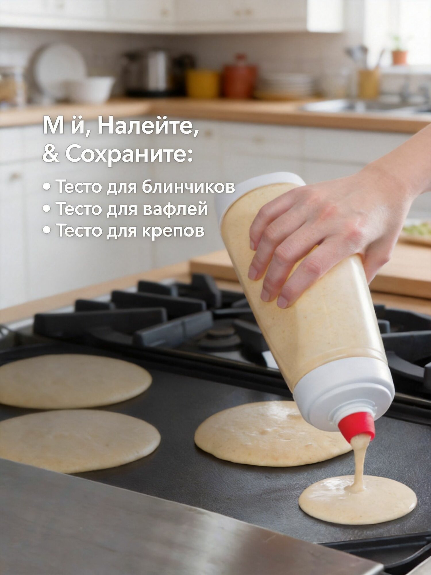 Дозатор для теста и миксер с шариком-блендером для блинов, вафель, маффинов и кексов