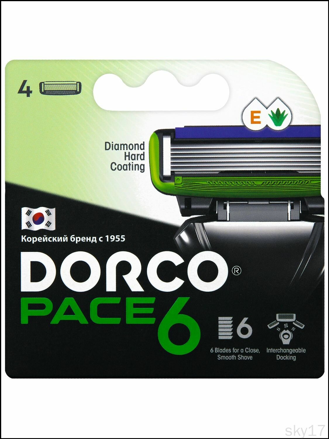 Dorco Сменные кассеты PACE6 (4 шт.), 6 лезвий, крепление PACE, увл. полоса
