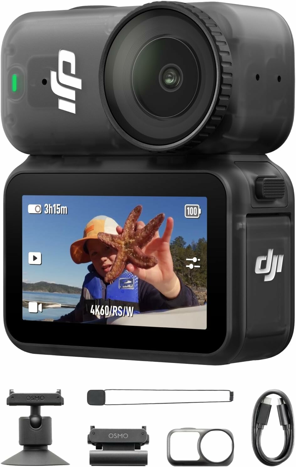 DJI Osmo Nano Standard Combo (128 ГБ) - Маленькая камера для видеоблогинга с сенсором 1/1.3″, 4K/60fps, 143° Широкий угол обзора, запись до 200 минут, быстрая передача контента, магнитная камера POV 4K для спорта и влогов.