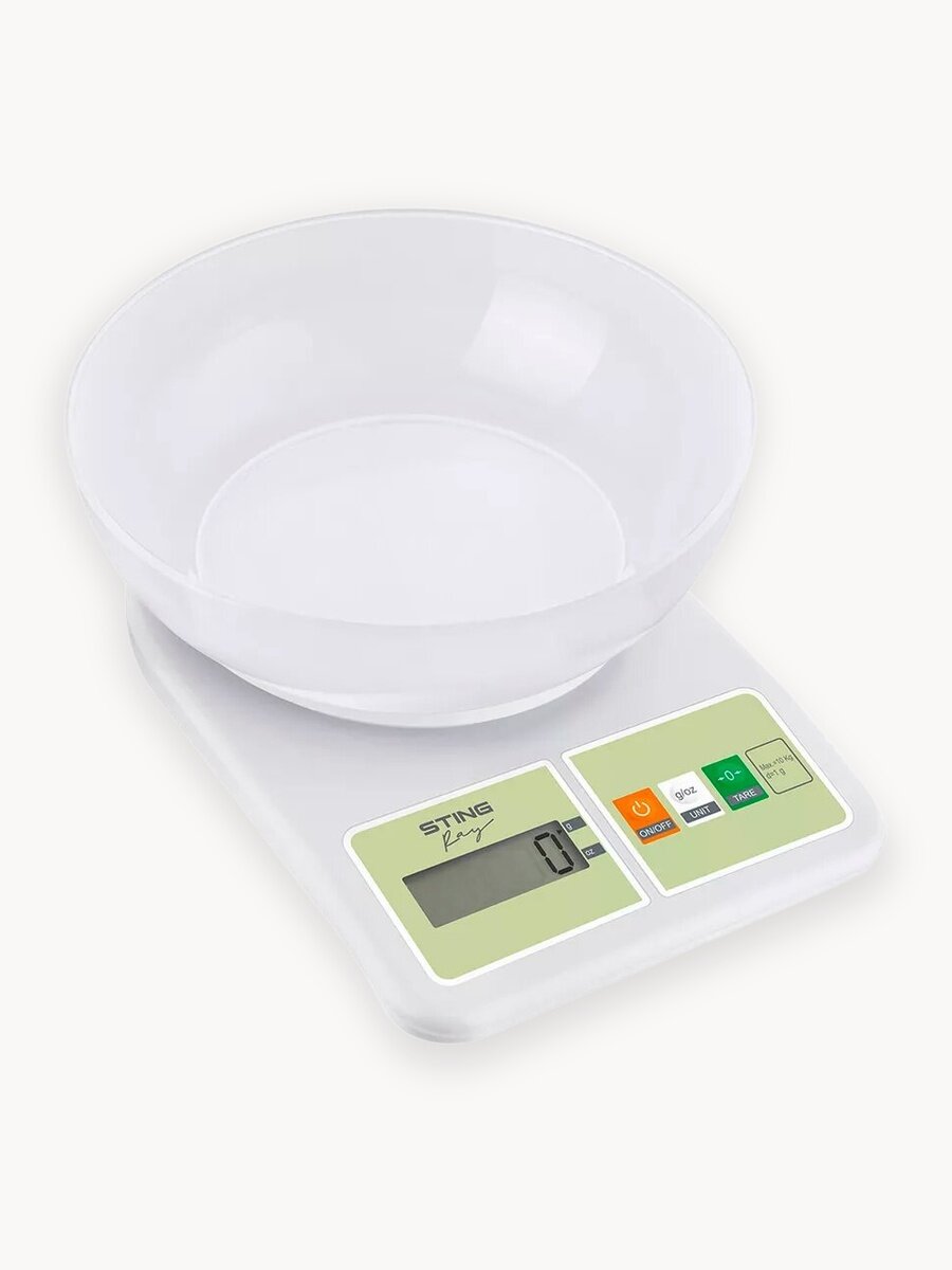 Кухонные весы STINGRAY ST-SC5109A, с чашей, электронные, с функцией "Тара", белые/зеленые
