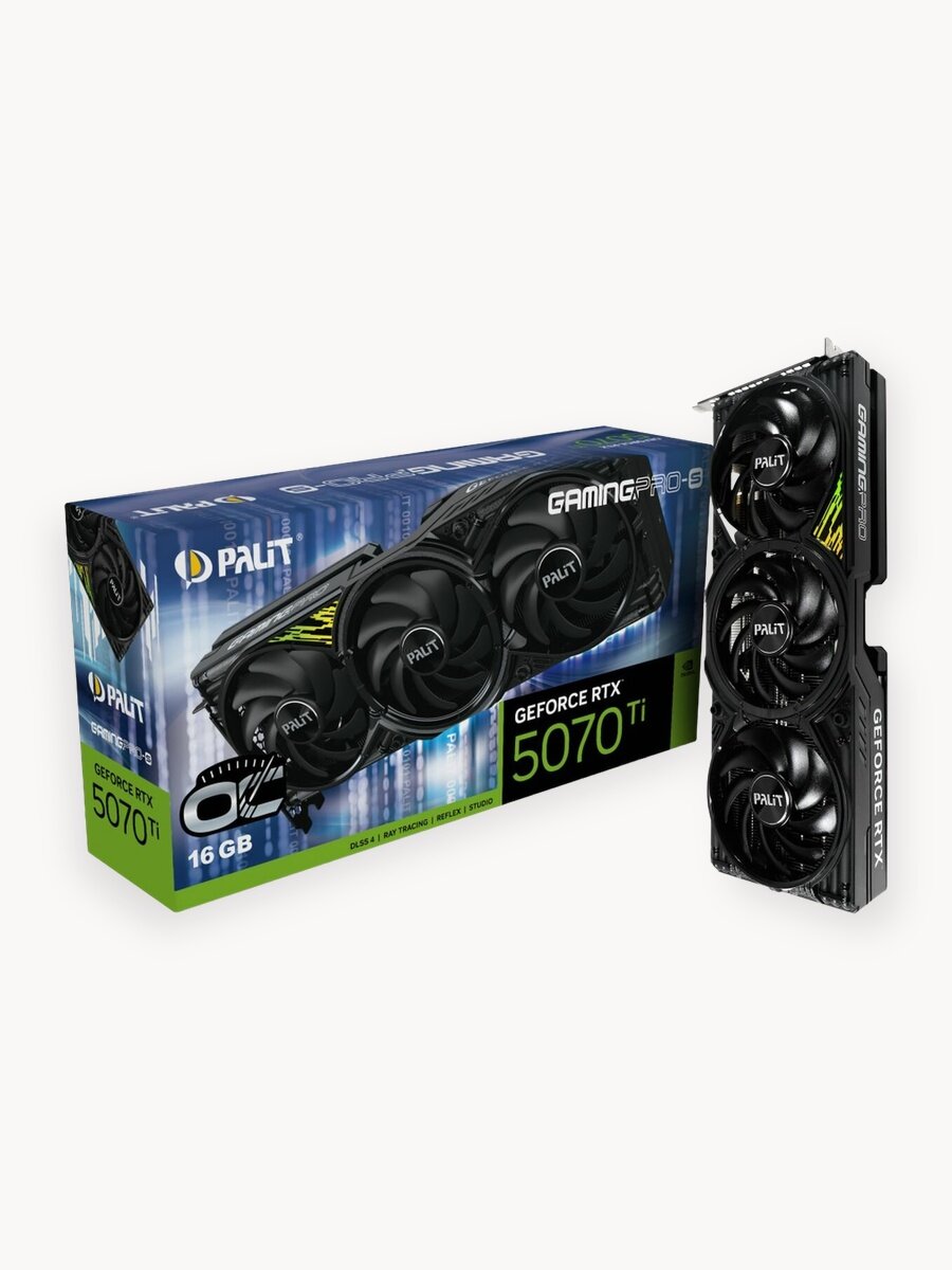 Видеокарта Palit RTX5070Ti GAMINGPRO-S OC 16GB GDDR7 256bit 3xDP HDMI 3FAN RTL