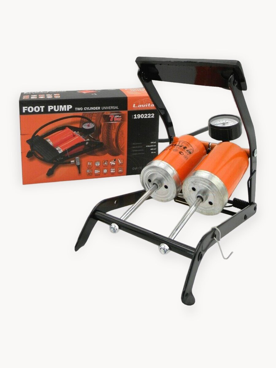Насос ножной двухпоршневой Lavita, усиленная конструкция, 7 атмосфер