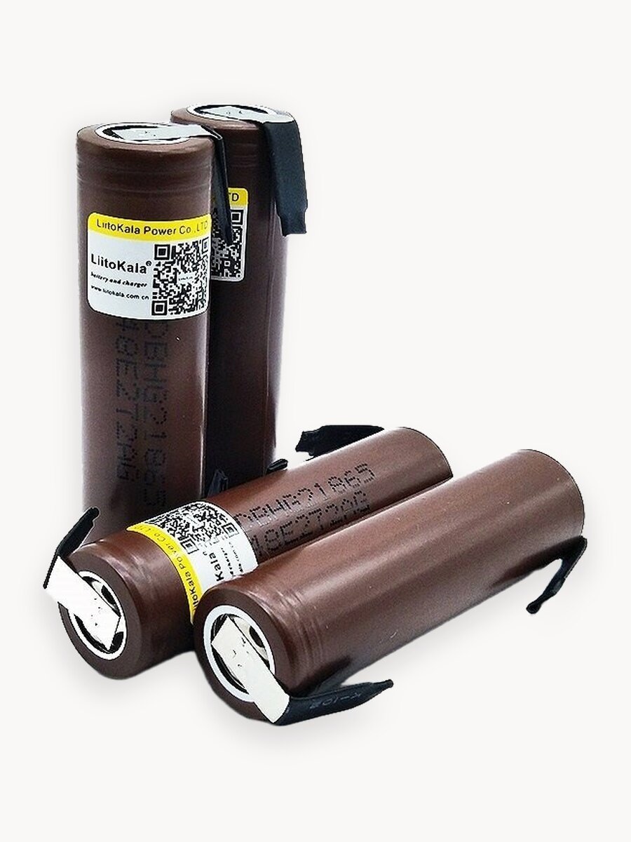 Аккумулятор 18650 LiitoKala HG2 Li-ion 3.7В 3000mAh без защиты с выводами для шуруповёртов, пылесосов и т. д. 4 штуки