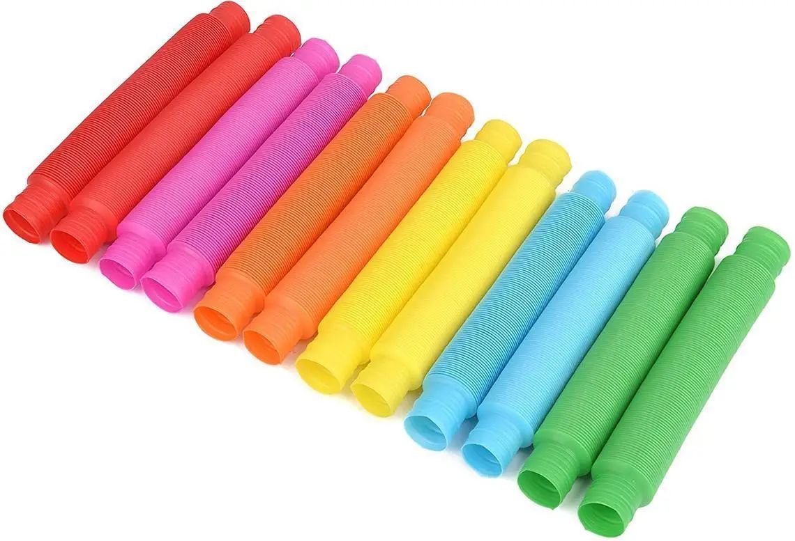 Pop Tubes Набор из 12 штук, развивающая антистресс игрушка трубка-гофра для детей и взрослых, гибкая интерактивная игруш