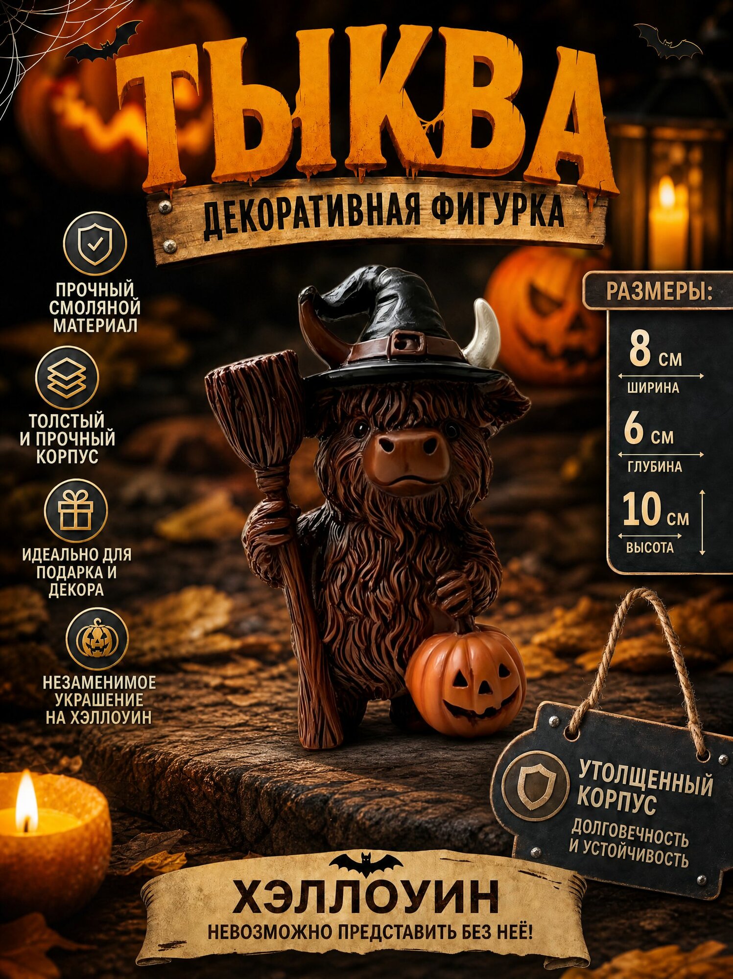 Декоративная фигурка тыквы на Хэллоуин из смолы