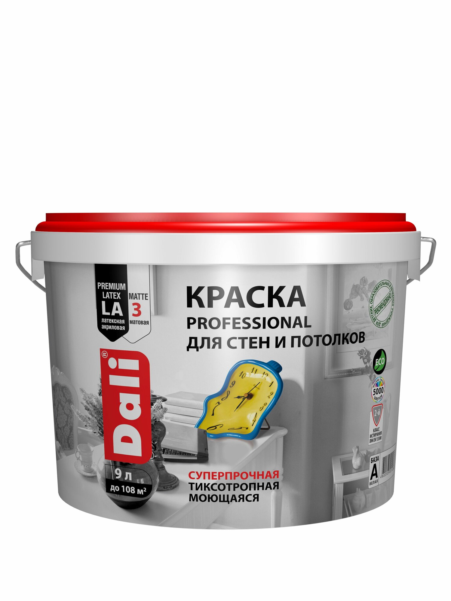 Дали PROF матовая краска, акриловая, для стен и потолков, база А, 9 л