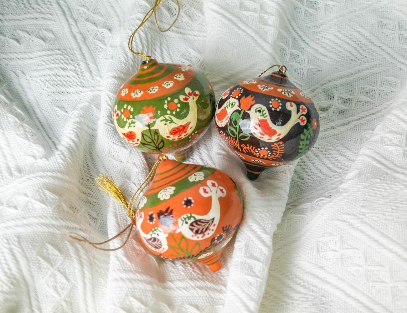 Набор ёлочных украшений луковки В стиле фолк, дерево, 7 см, 3 шт, Kaemingk 524034-набор