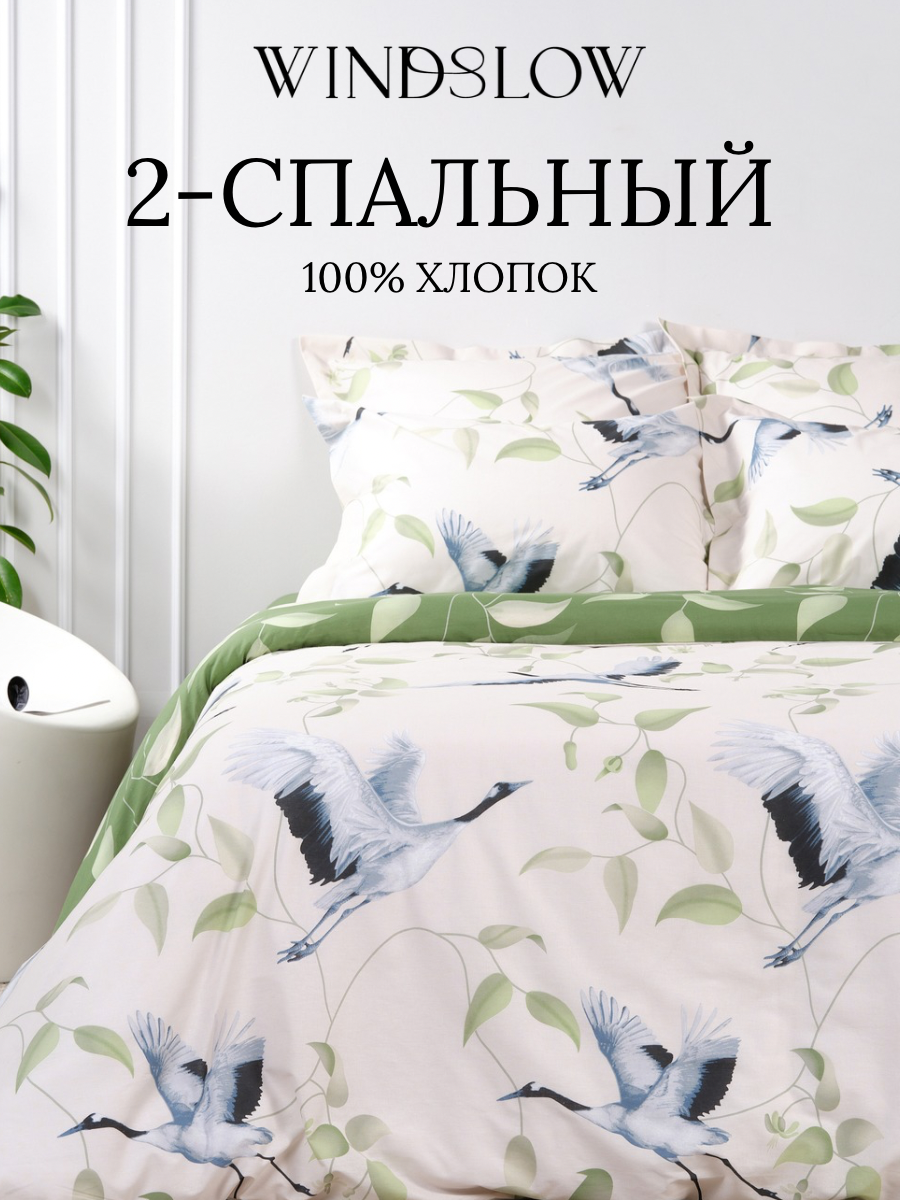 Постельное белье 2 спальное, наволочки 50х70, WINDSLOW Рина, пододеяльник на молнии, ткань перкаль, 100% хлопок
