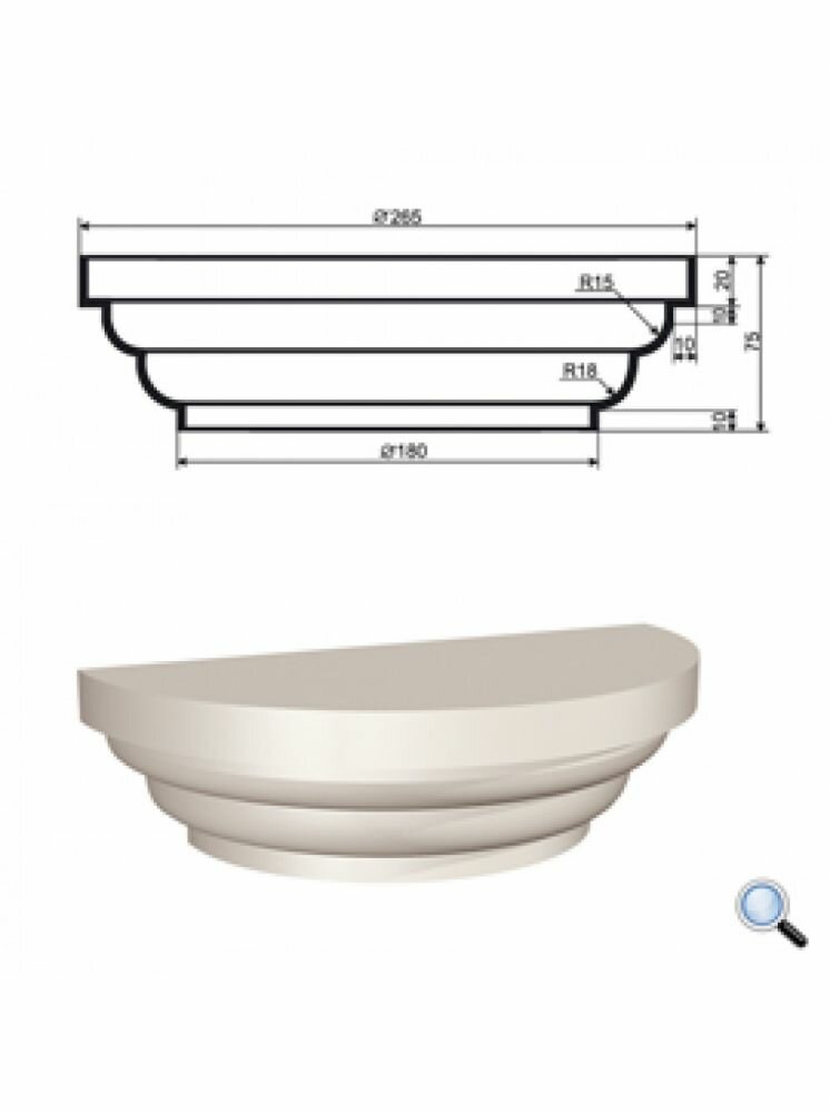 Капитель Полуколонны Lepninaplast КЛВ-155/1 Half В75хВР132.5хНР90 мм / Лепнинапласт.