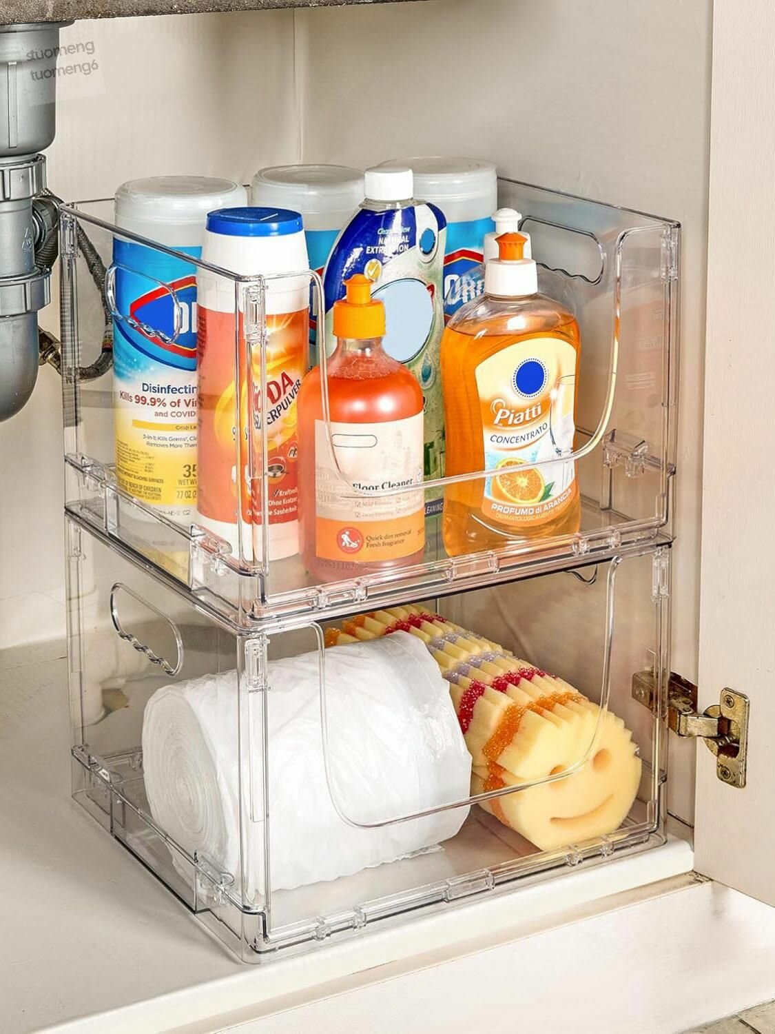 VDSXT Контейнеры для хранения 2 шт складные прозрачные пластиковые с крышкой (картофель/лук) штабелируемые организация кладовой, кухни, шкафа, ванной и гардероба