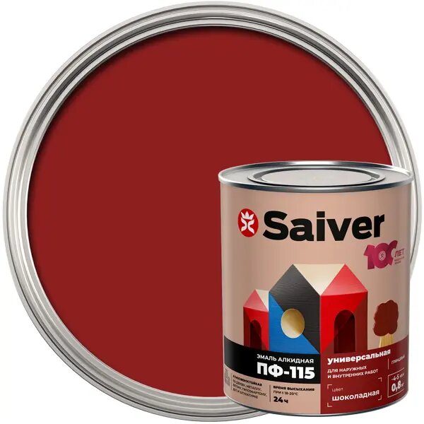 Эмаль ПФ-115 Saiver Lux глянцевая цвет шоколадный 0.8 кг