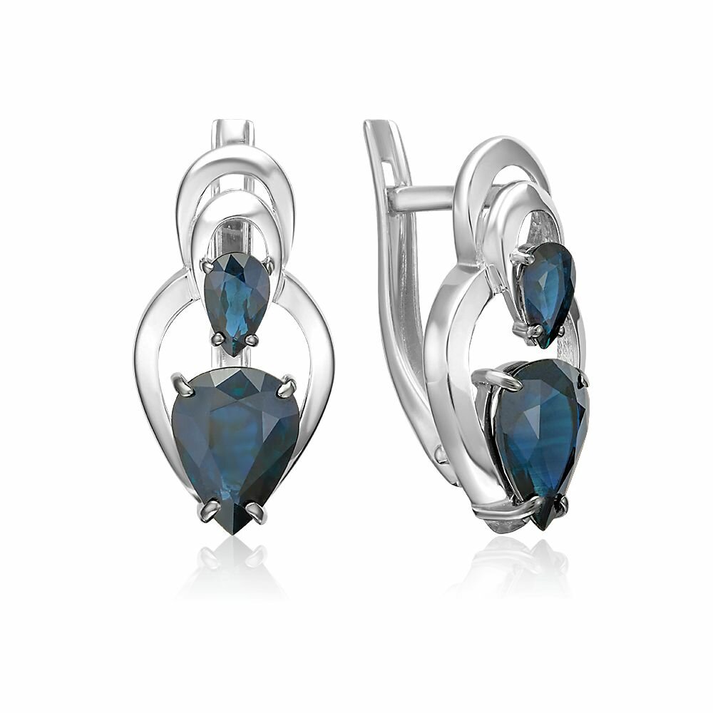 Серьги, белое золото, 585 проба, родирование, сапфир