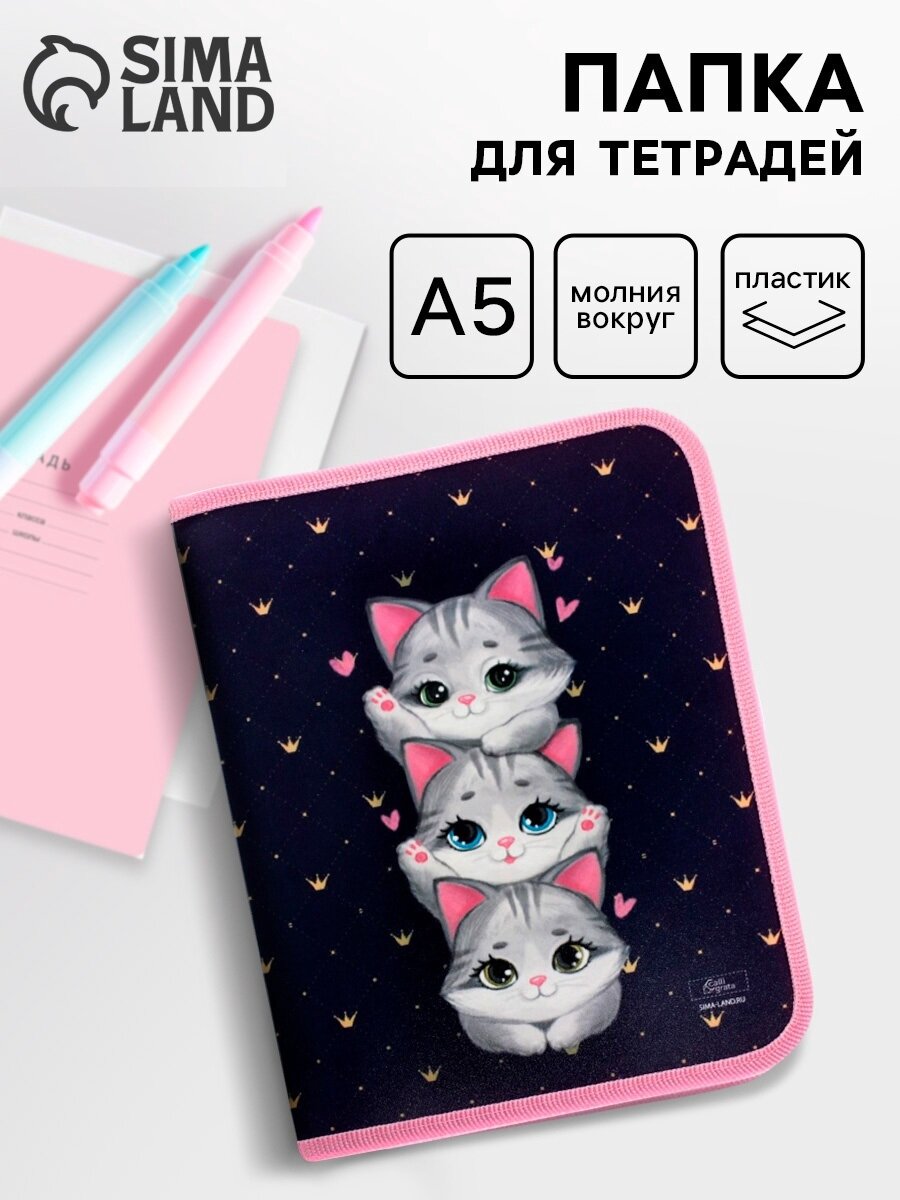 Папка для тетрадей Calligrata «Котики», А5, пластиковая, 18×23×2.5 см