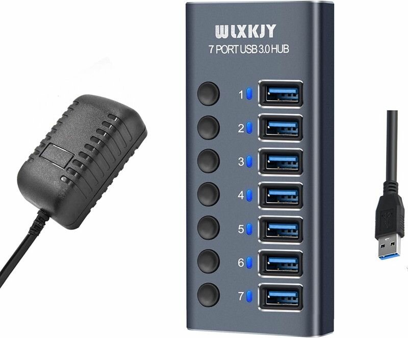 7 Портов USB 3.0 Концентратор 72 Вт Алюминиевый концентратор Мульти разветвитель PD Зарядное устройство Несколько удлинителей Адаптер питания Переключатель