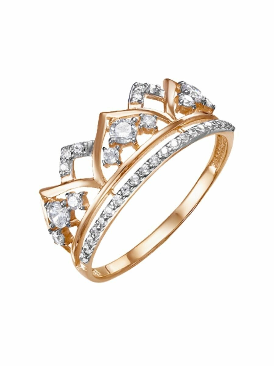 Кольцо широкое, красное золото, 585 проба, родирование, фианит