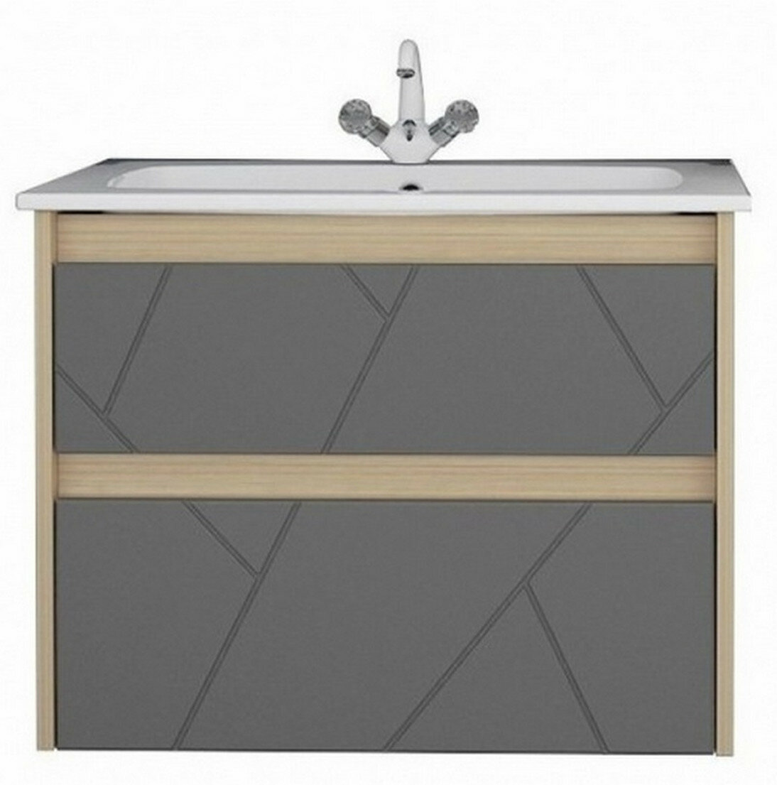Тумба ASB Woodline Диана 75 Grey подвесное, с раковиной Элина 75 Santek