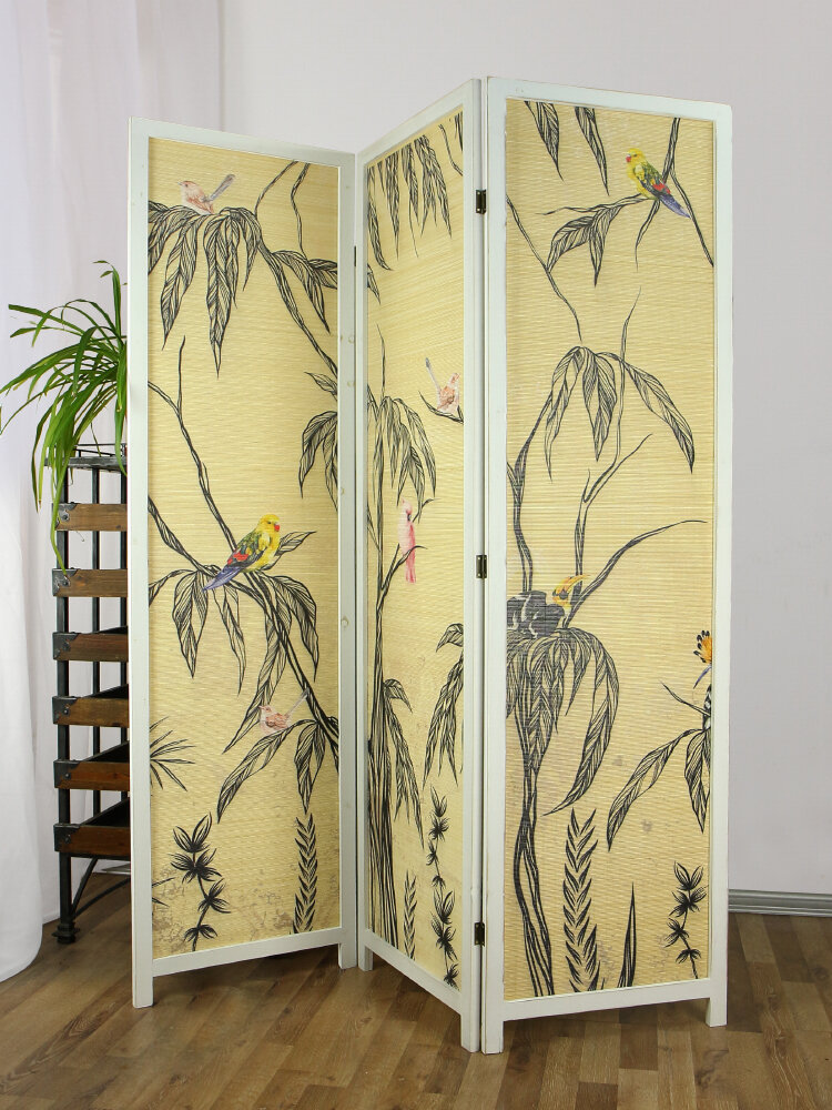 Ширма Country Artists "Попугайчики", бамбук, дерево, 3 секции, с рисунком