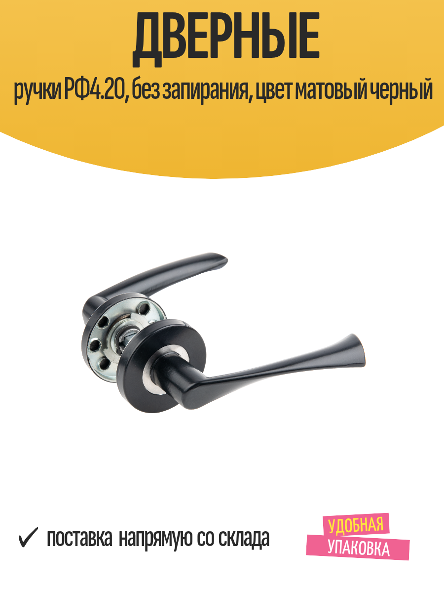 Дверные ручки на розетке РФ4.20, без запирания, цвет матовый черный