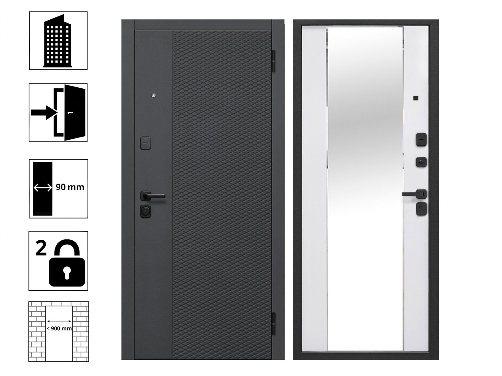 Входная дверь Ferroni "Флорида", с зеркалом, МДФ, 860х2050 мм