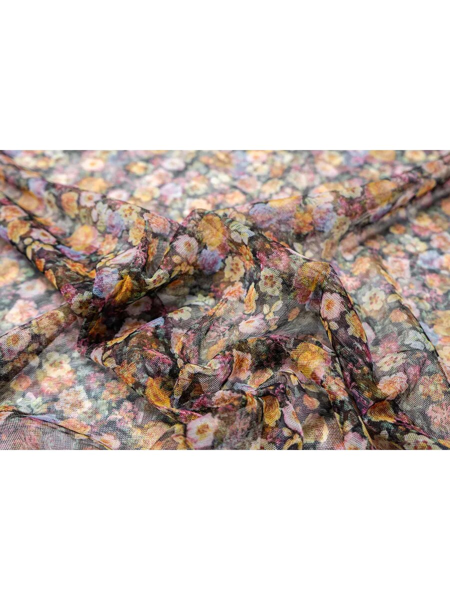 Ткань Сетка эластичная с цветами