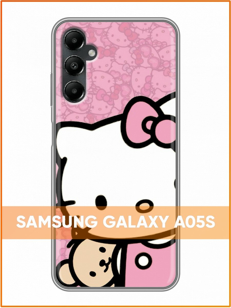 Чехол для Samsung Galaxy A05s с принтом для девочек с Хеллоу Китти с мишкой (Самсунг Галакси А05с)